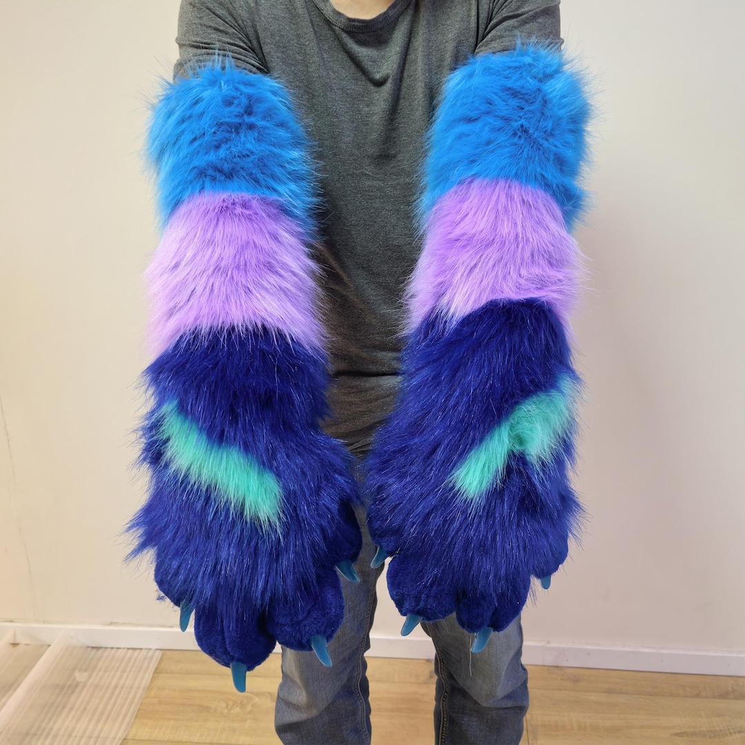 65cm Fursuit Paws: Long Furry Arm Gloves, Animal Cosplay - Etsy