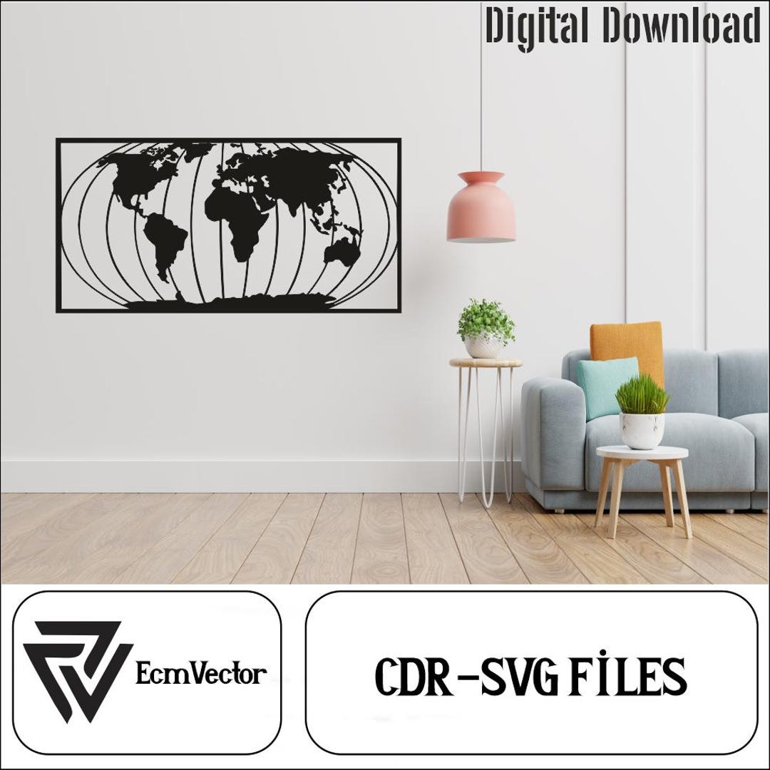 Wall Art World Map CDR,SVG Files for Laser Cutting, Cnc Cutting ...