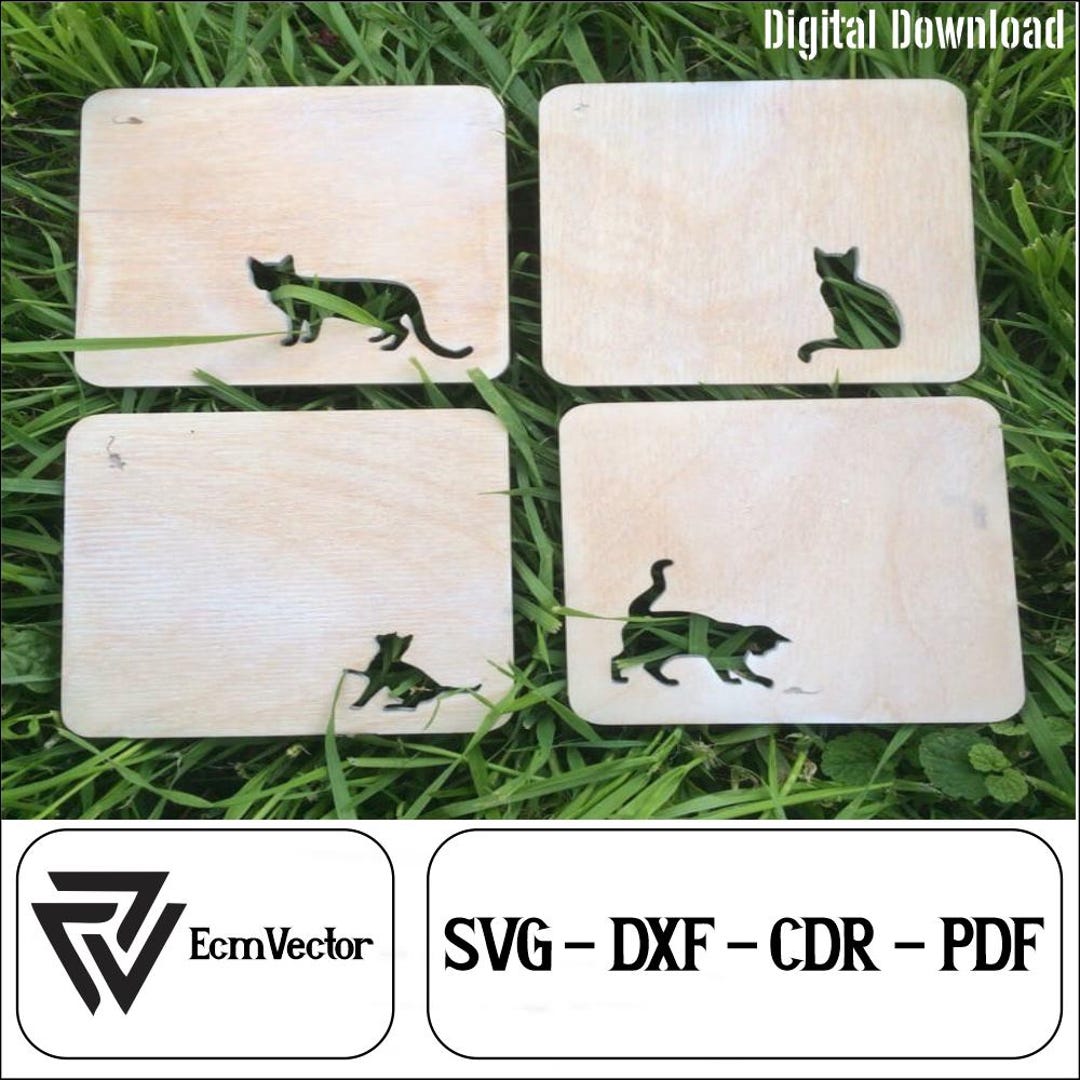 Laser Cut Wooden Cat Coasters: CNC Vector Plans (digital Download) - Etsy