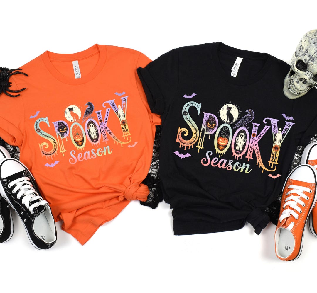 Spooky Season Gothic Tee: Halloween Bats, Ghosts & Pumpkins - Etsy