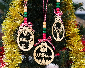 Custom Christmas Baubles With Name, Wooden Tree Baubles, Ornament With ...