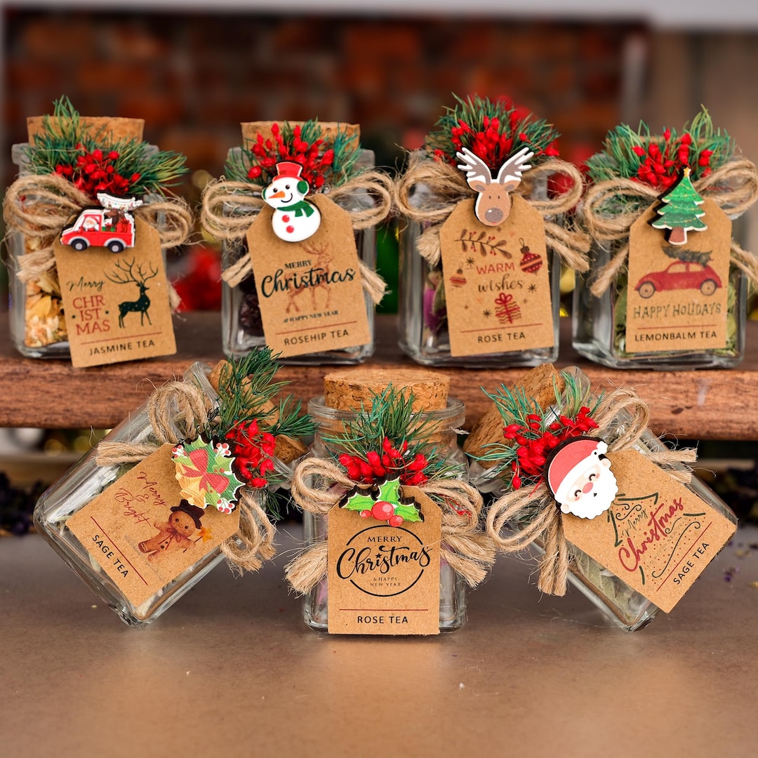 Christmas Gifts, Loose Leaf Tea Jars, Christmas Tea Party Favors, Merry ...