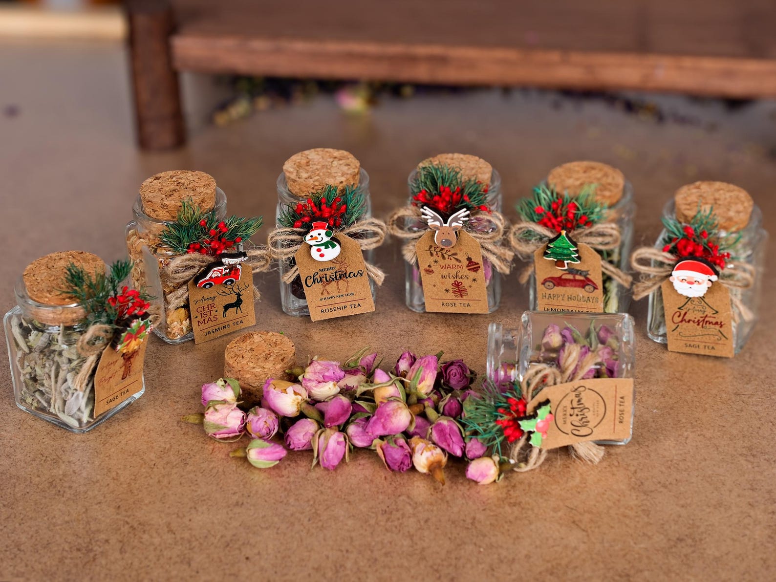 Christmas Gifts, Loose Leaf Tea Jars, Christmas Tea Party Favors, Merry ...