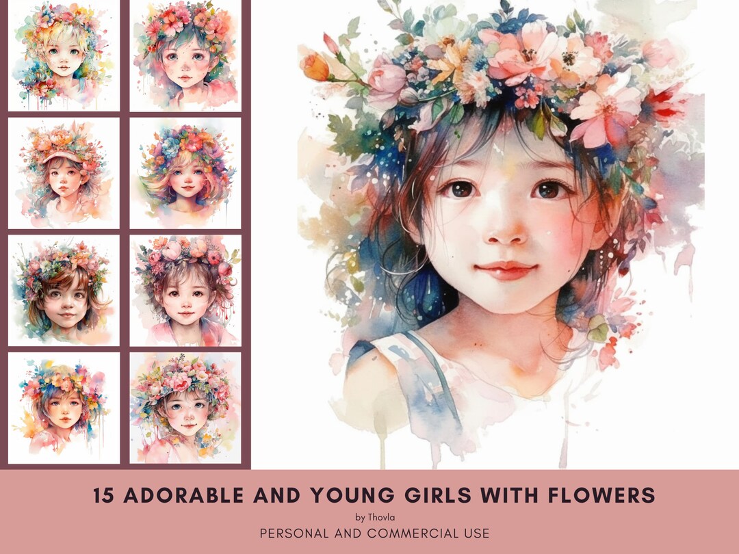 15 Charming Watercolor Young Floral Girls Instant Download - Etsy