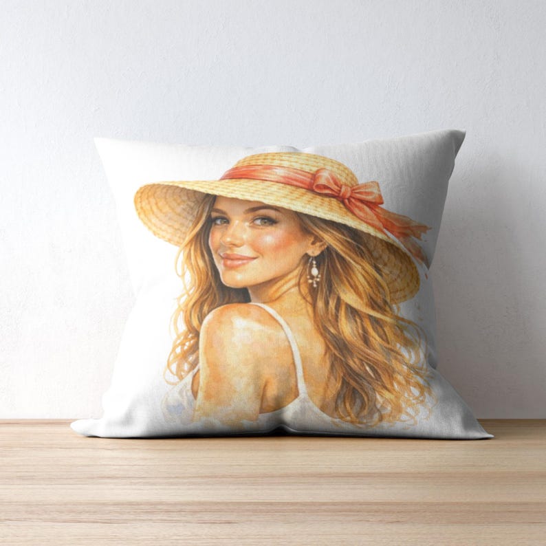 Watercolor Summer Hat Girl Clipart Bundle, Feminine Beach PNG - Etsy