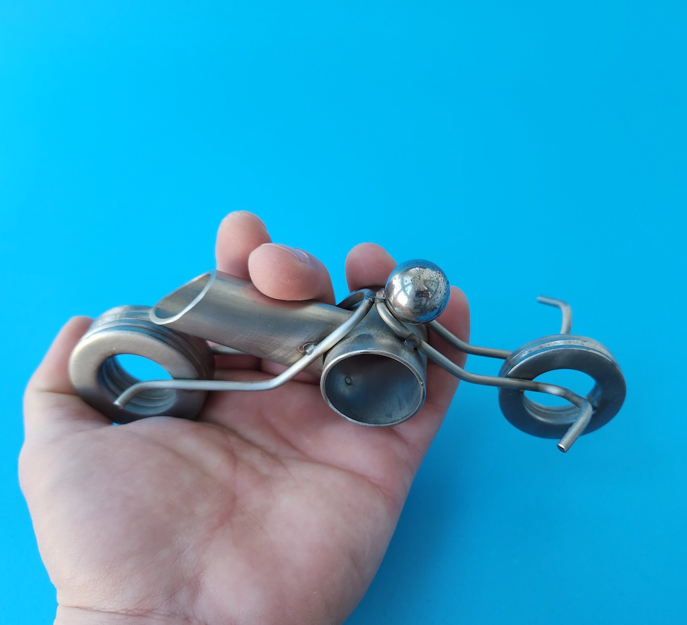 Metal Bike Figure Nuts and Bolts Scrap Metal Art, Bike Pen Holder ...