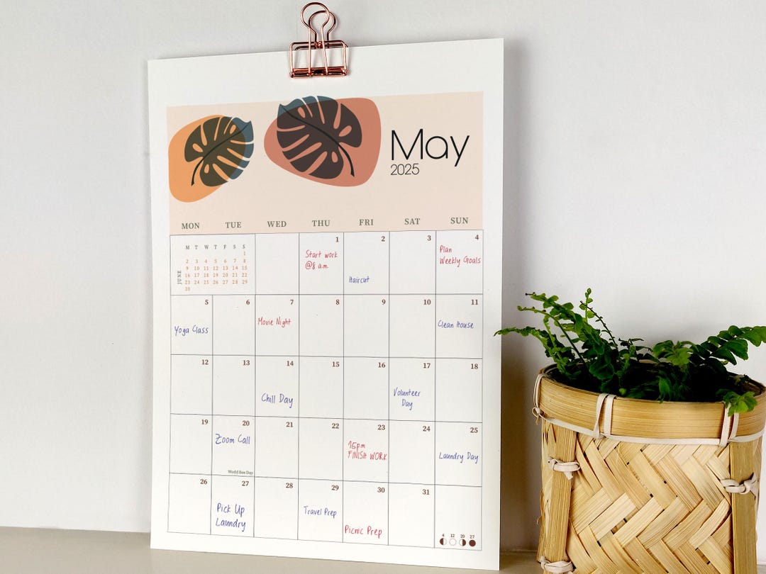 Modern Start-any-month Calendar | Tropical Leaves |academic Calendar ...