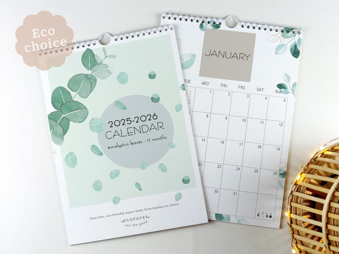 Eucalyptus Wall Calendar | Start Any Month | Bamboo & Cotton Eco Paper ...