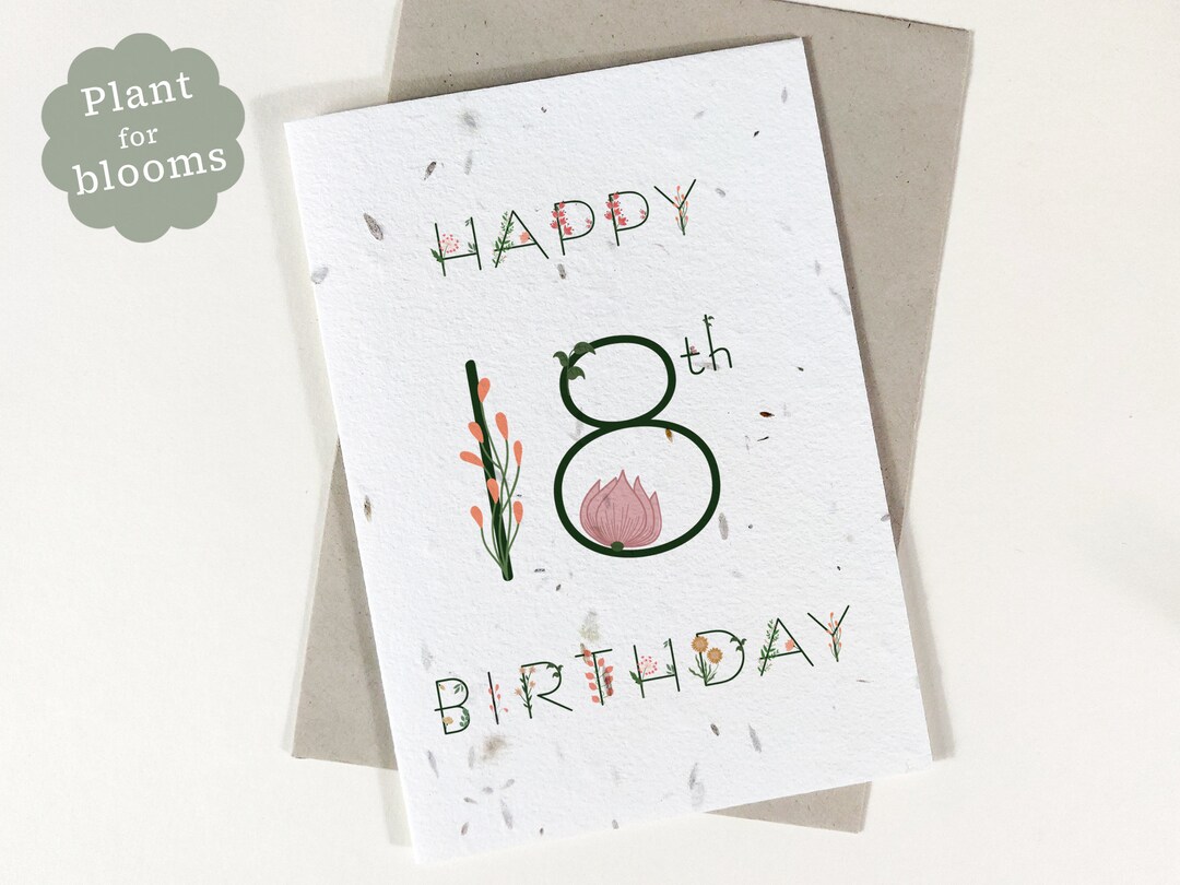 18th Birthday Card, Seed Paper, Eco-friendly Biodegradable, Happy 18th ...