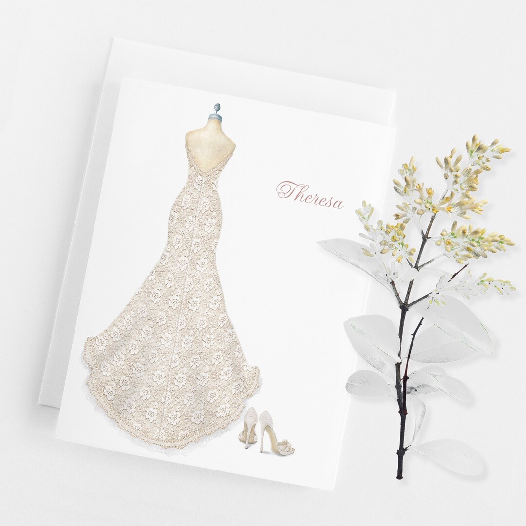 Custom Printed Bridal Shower Note Card With Bride Dressform and Shoes ...