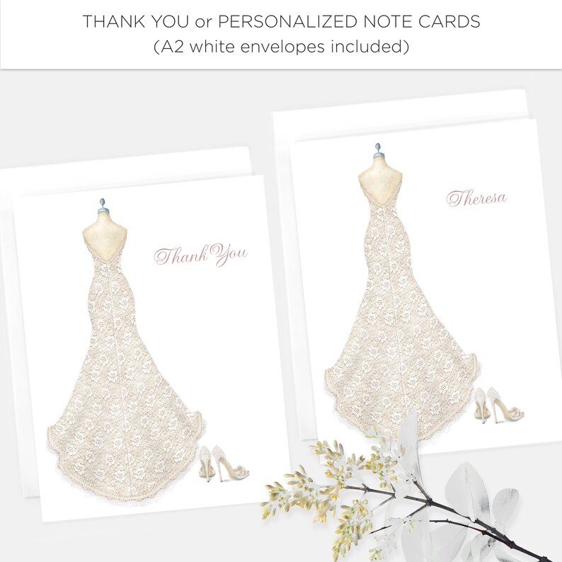 Custom Printed Bridal Shower Note Card With Bride Dressform and Shoes ...