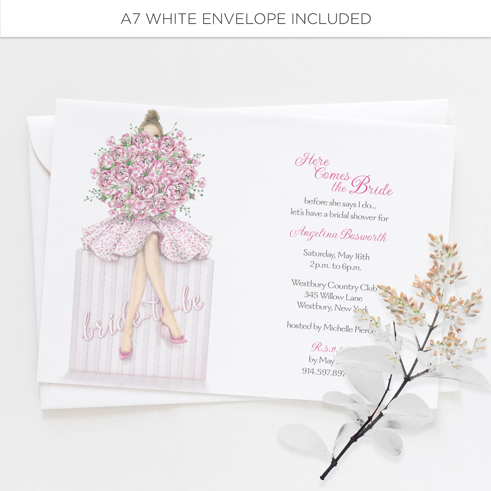 Custom Printed Modern Bridal Shower Invitation With Bride-to-be on Gift ...