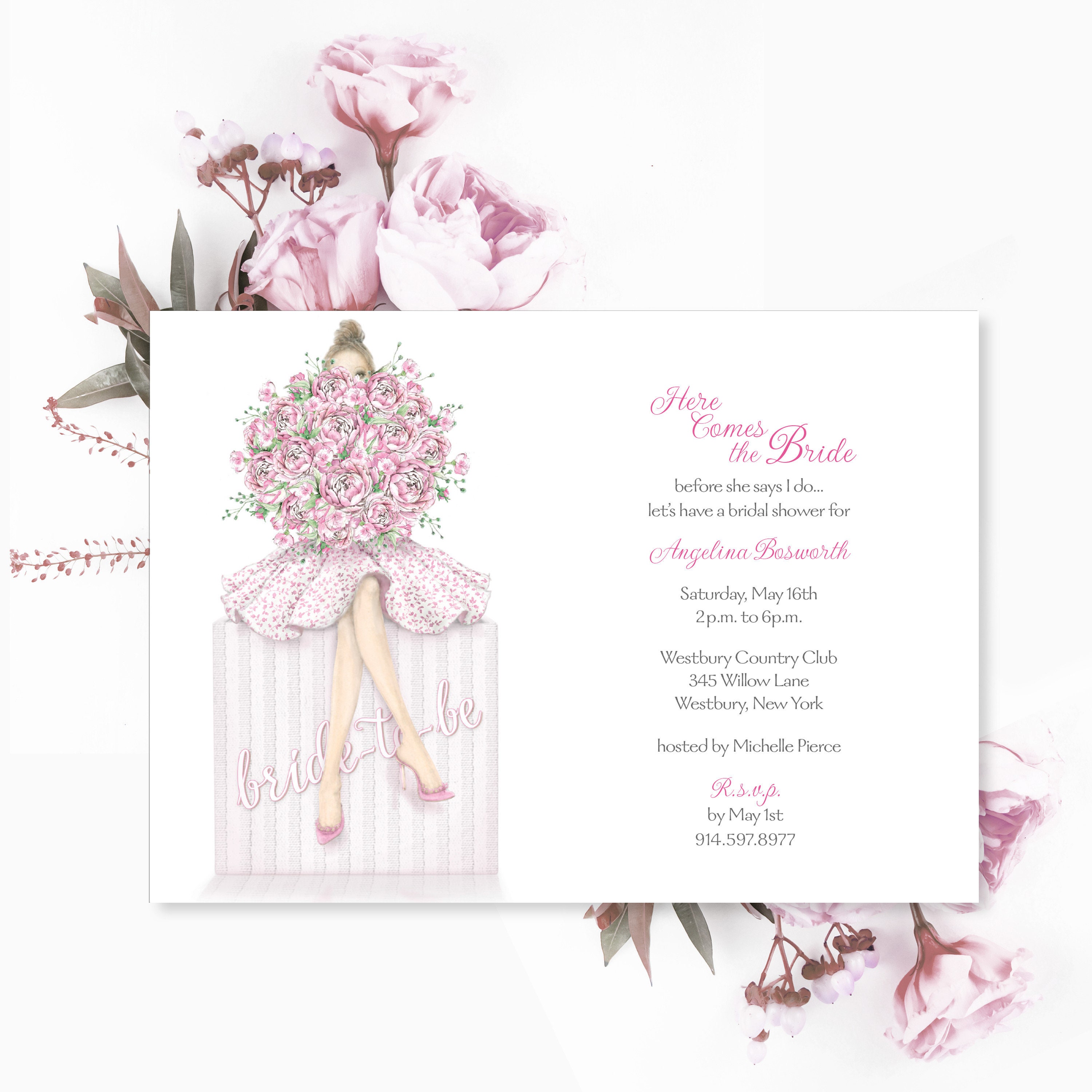 Custom Printed Modern Bridal Shower Invitation With Bride-to-be on Gift ...