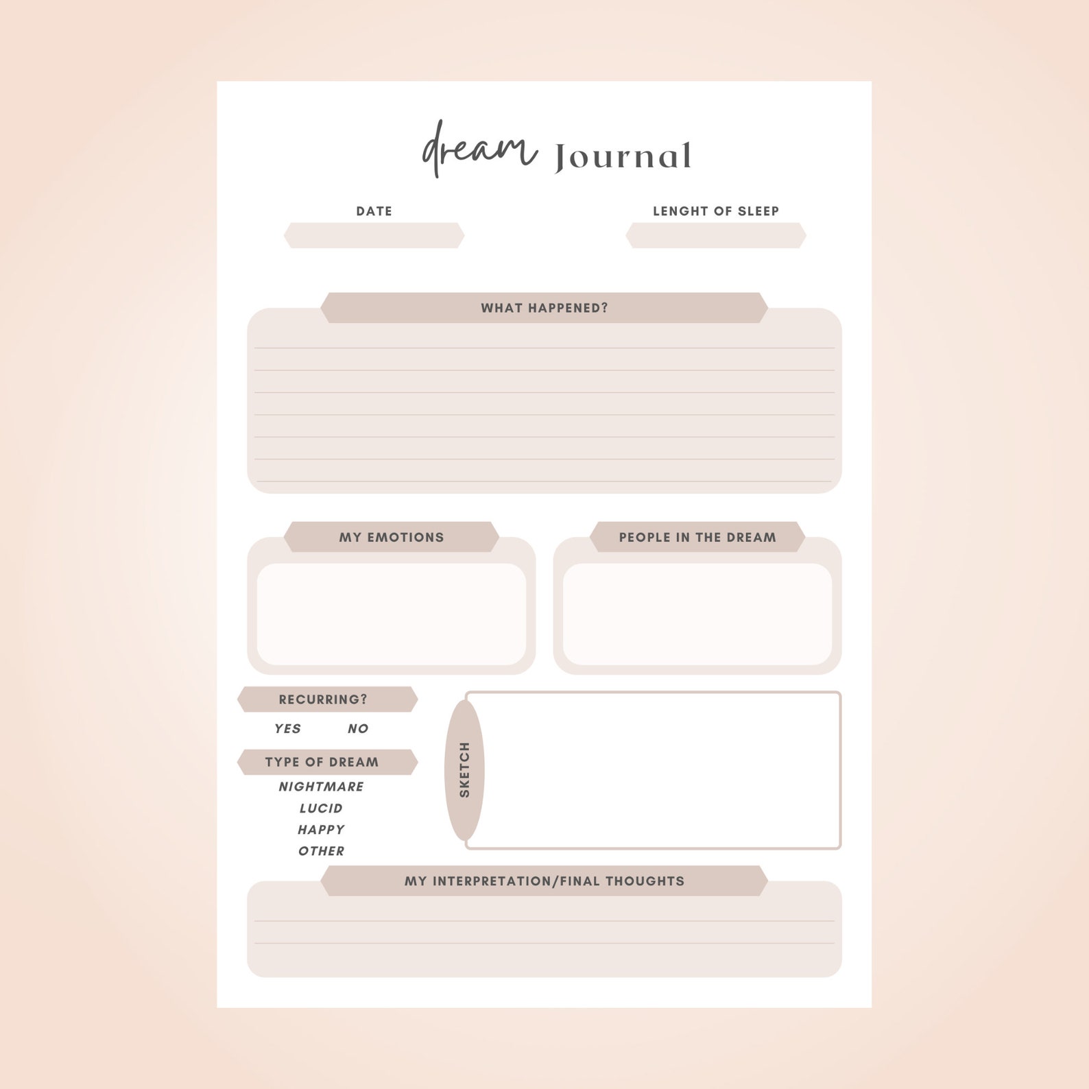 Dream Journal Printable PDF Dream Tracker Dream Diary | Etsy