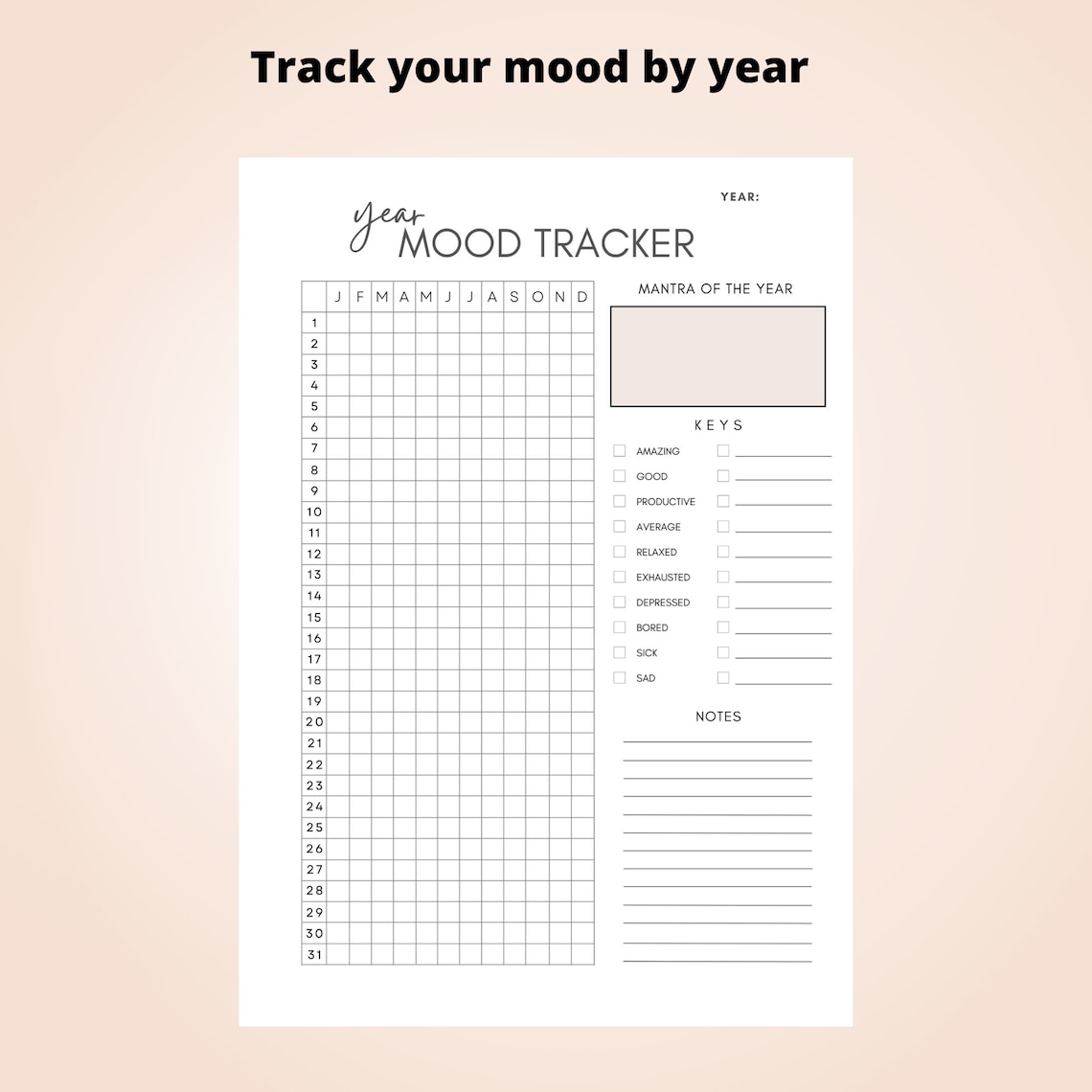 Mood Journal Printable PDF Mood Tracker Mood Diary - Etsy