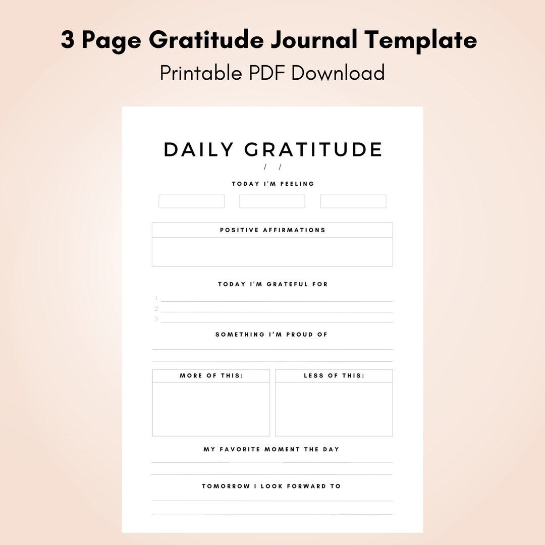 Gratitude Journal Printable PDF | Printable Gratitude Pages | Daily ...