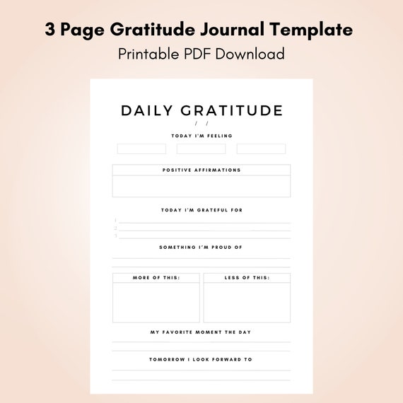 Gratitude Journal Printable PDF Printable Gratitude Pages - Etsy
