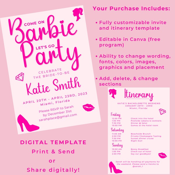 Barbie Digital Download Itinerary - Etsy