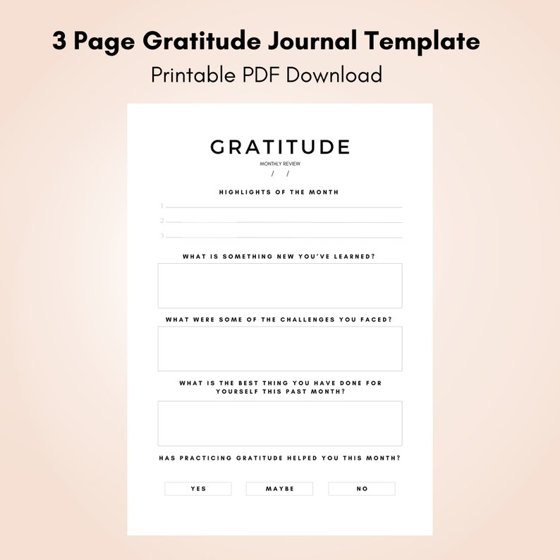 Gratitude Journal Printable PDF Printable Gratitude Pages - Etsy
