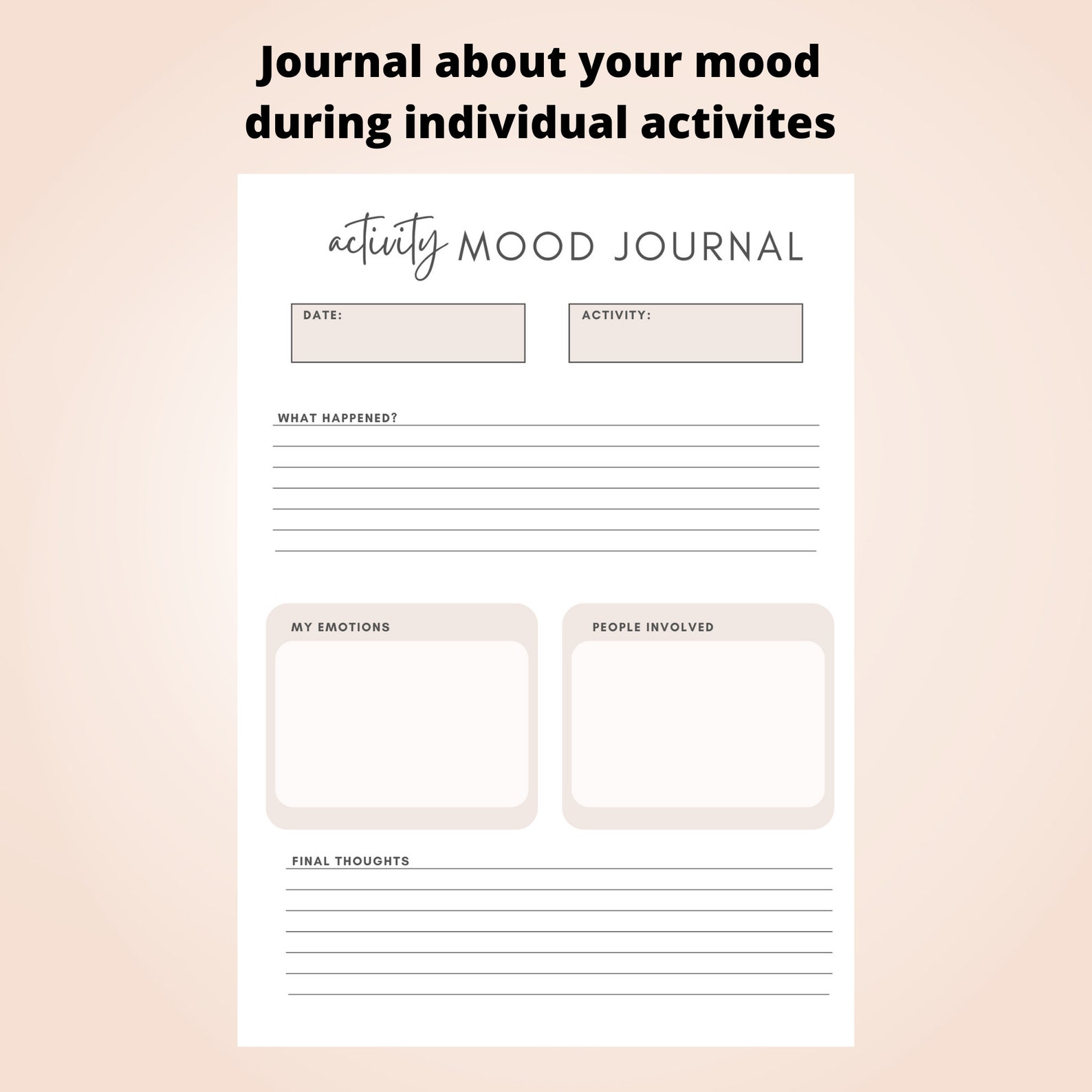 Mood Journal Printable PDF Mood Tracker Mood Diary - Etsy