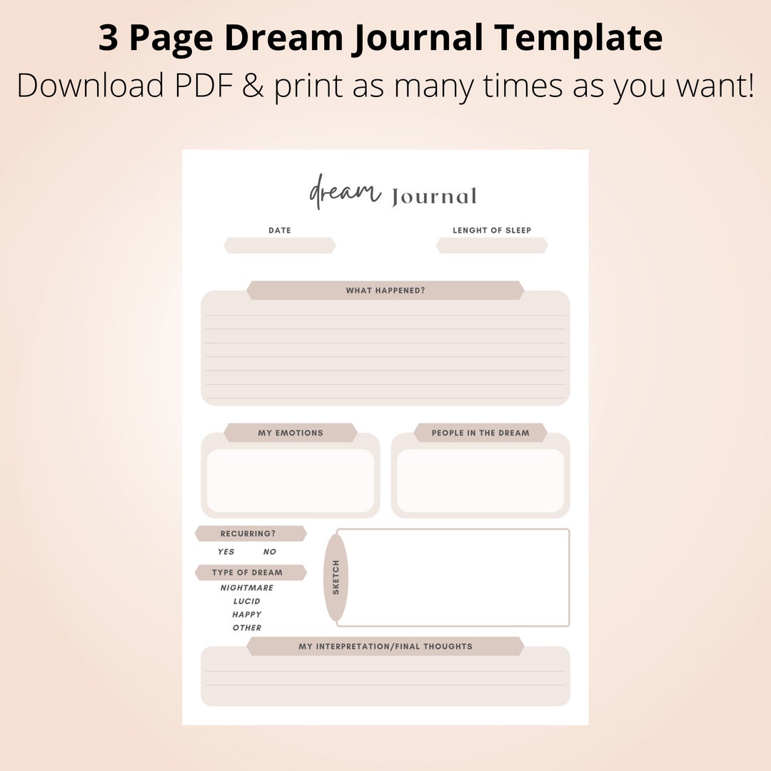 Dream Journal Printable PDF | Dream Tracker | Dream Diary | Printable ...