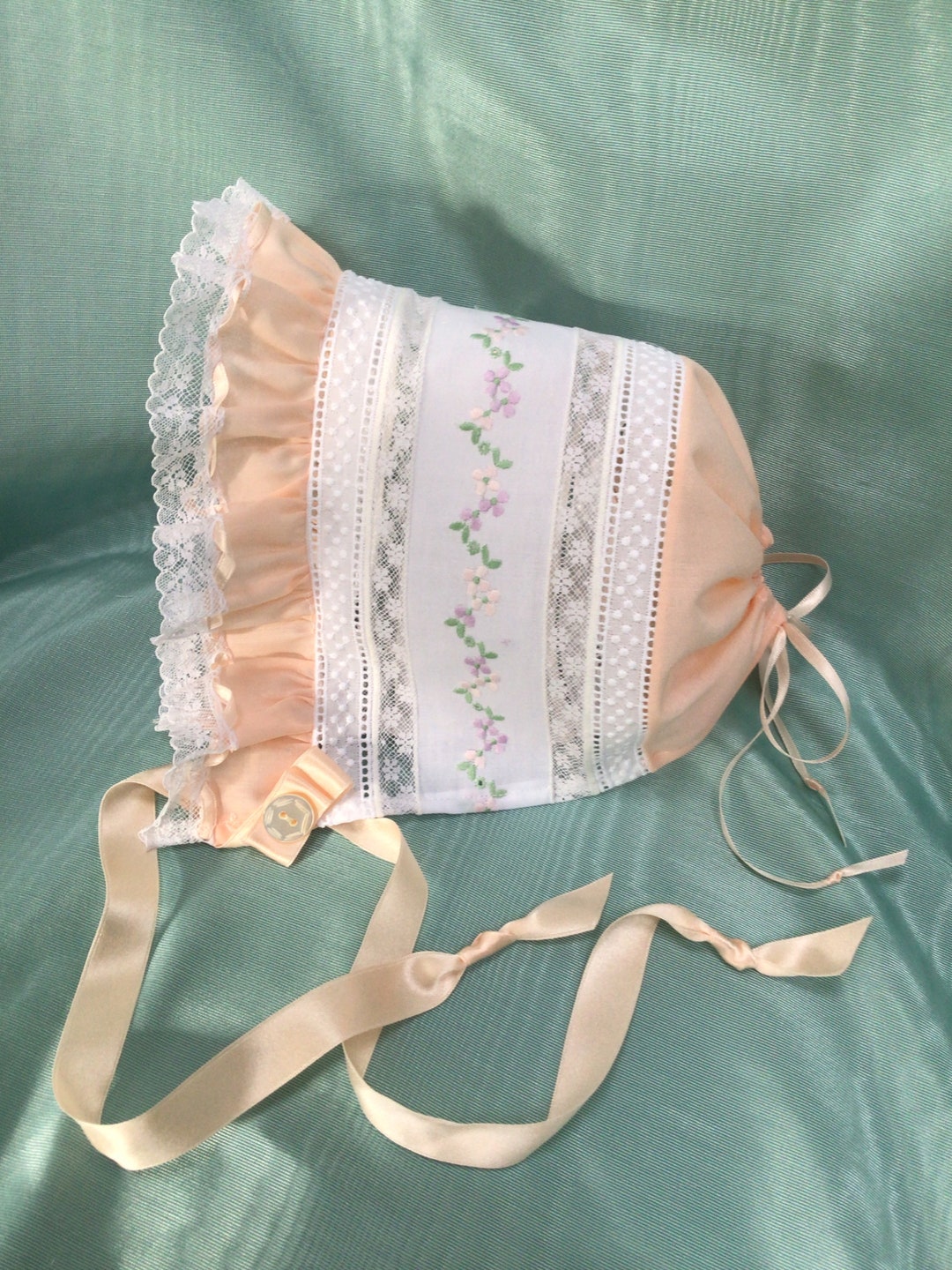 Heirloom Peach or Mint Green Baby Bonnet - Etsy