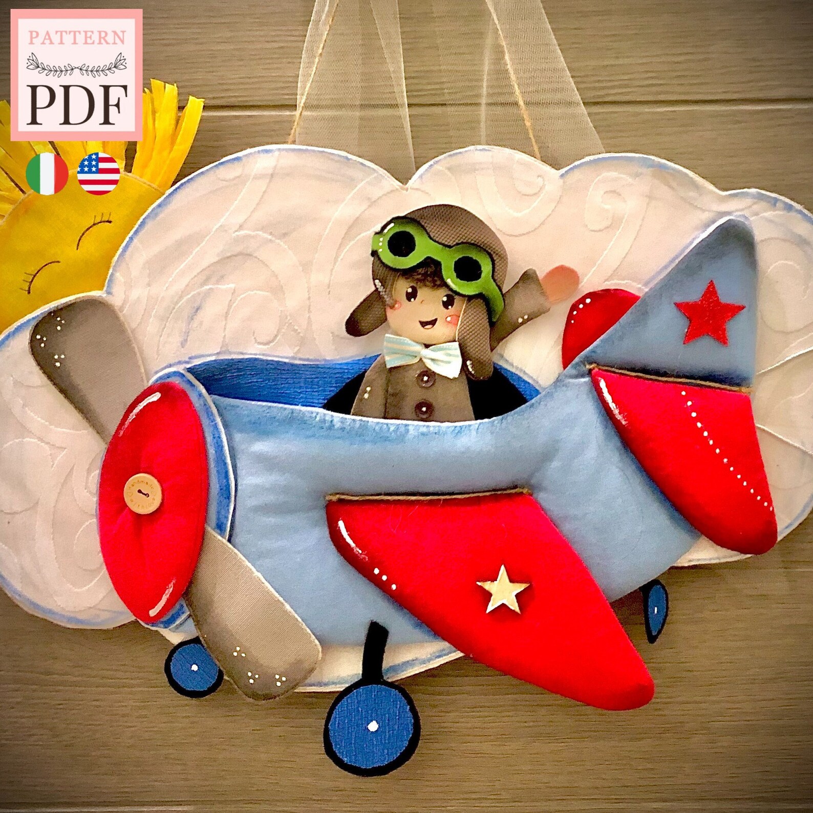 Sewing Pattern Little Aviator Plane Birth Bow Instant Download Easy to ...