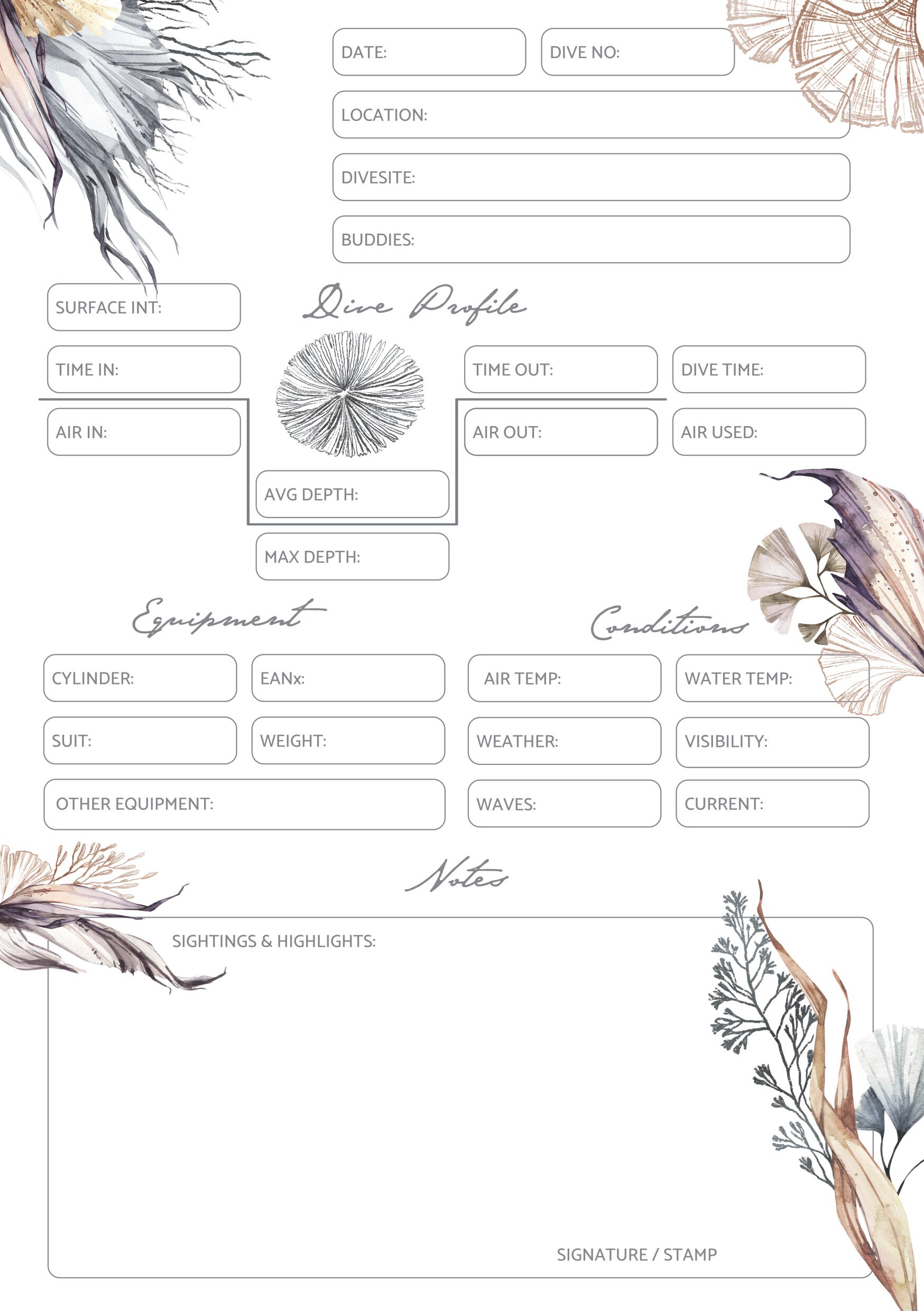 Digital SCUBA Dive Log Bundle printable personal Use - Etsy