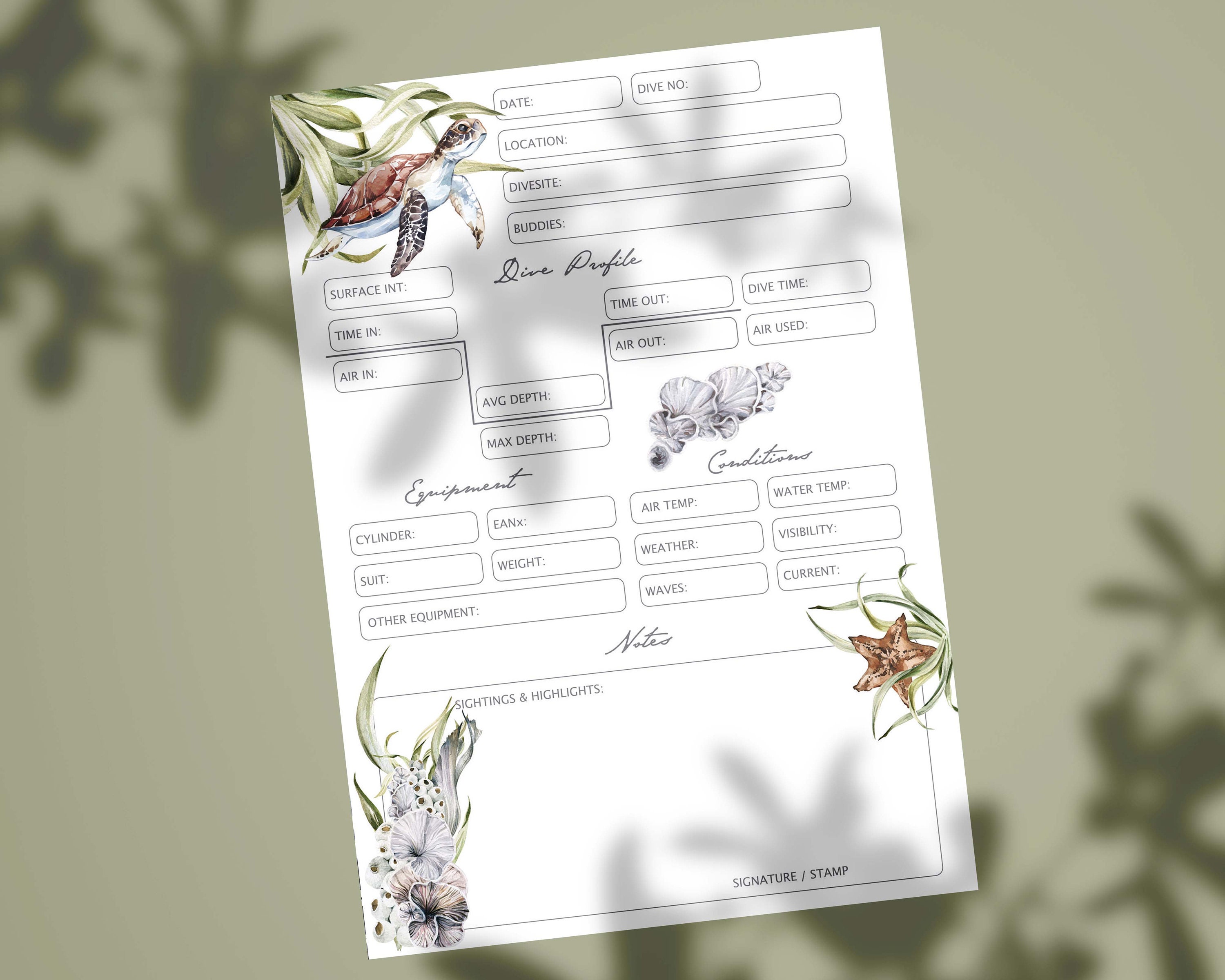 Digital SCUBA Dive Log printable personal Use - Etsy