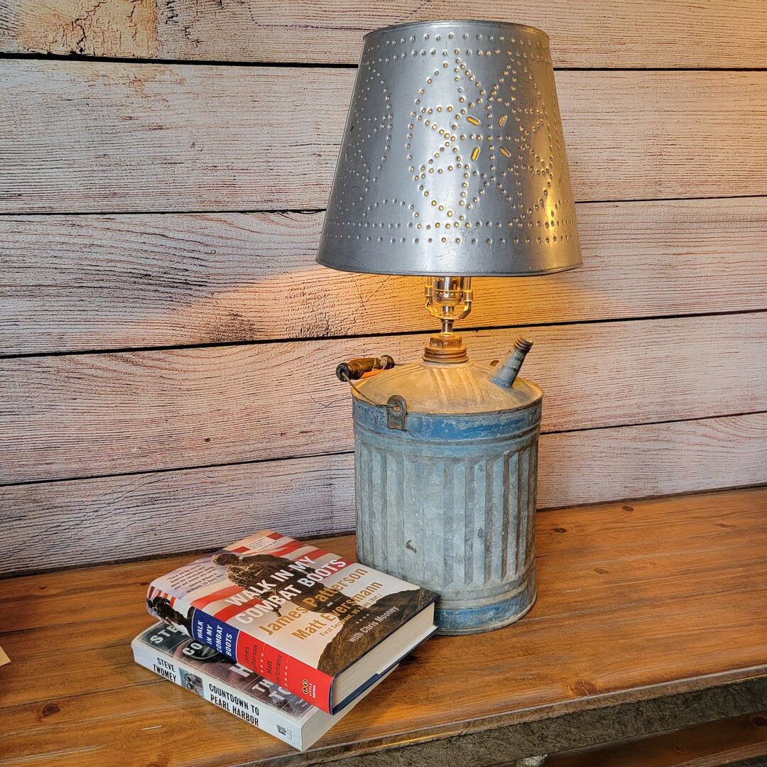 Tin Jug and Lamp Shade, Vintage Lamp, Repurposed Lamp, Home Decor ...