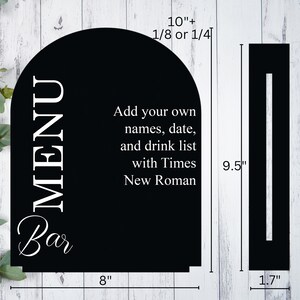 Wedding Bar Menu Sign SVG, 8x10 Acrylic Arch Template, Laser Cut File ...