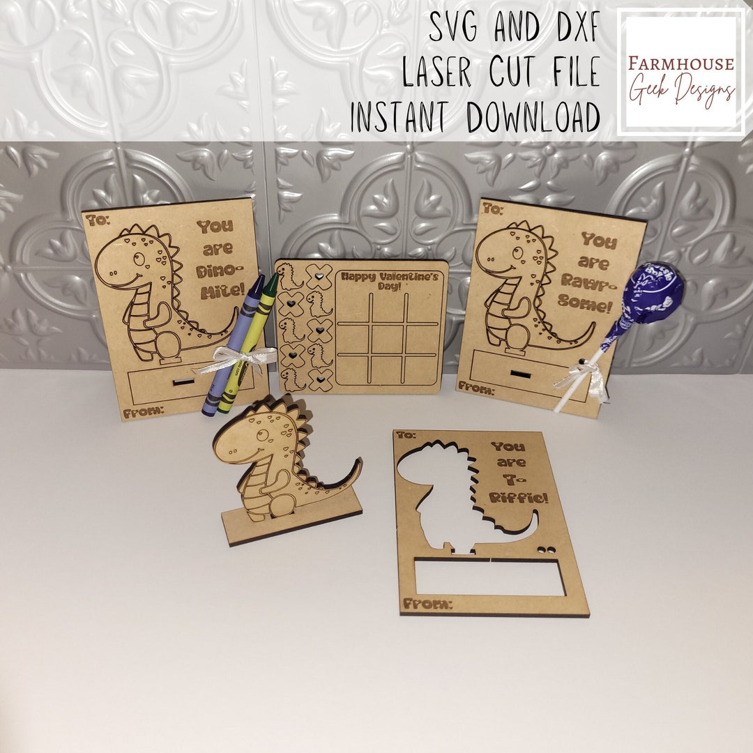 Dinosaur Valentines Laser Cut File, Kids Dino Valentine Card, DIY Craft ...
