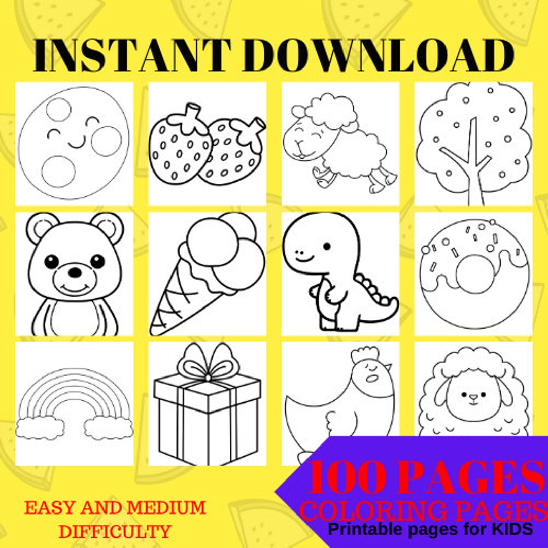 100 Easy-moderate Difficulty Coloring Pages for Kidstoddlers - Etsy