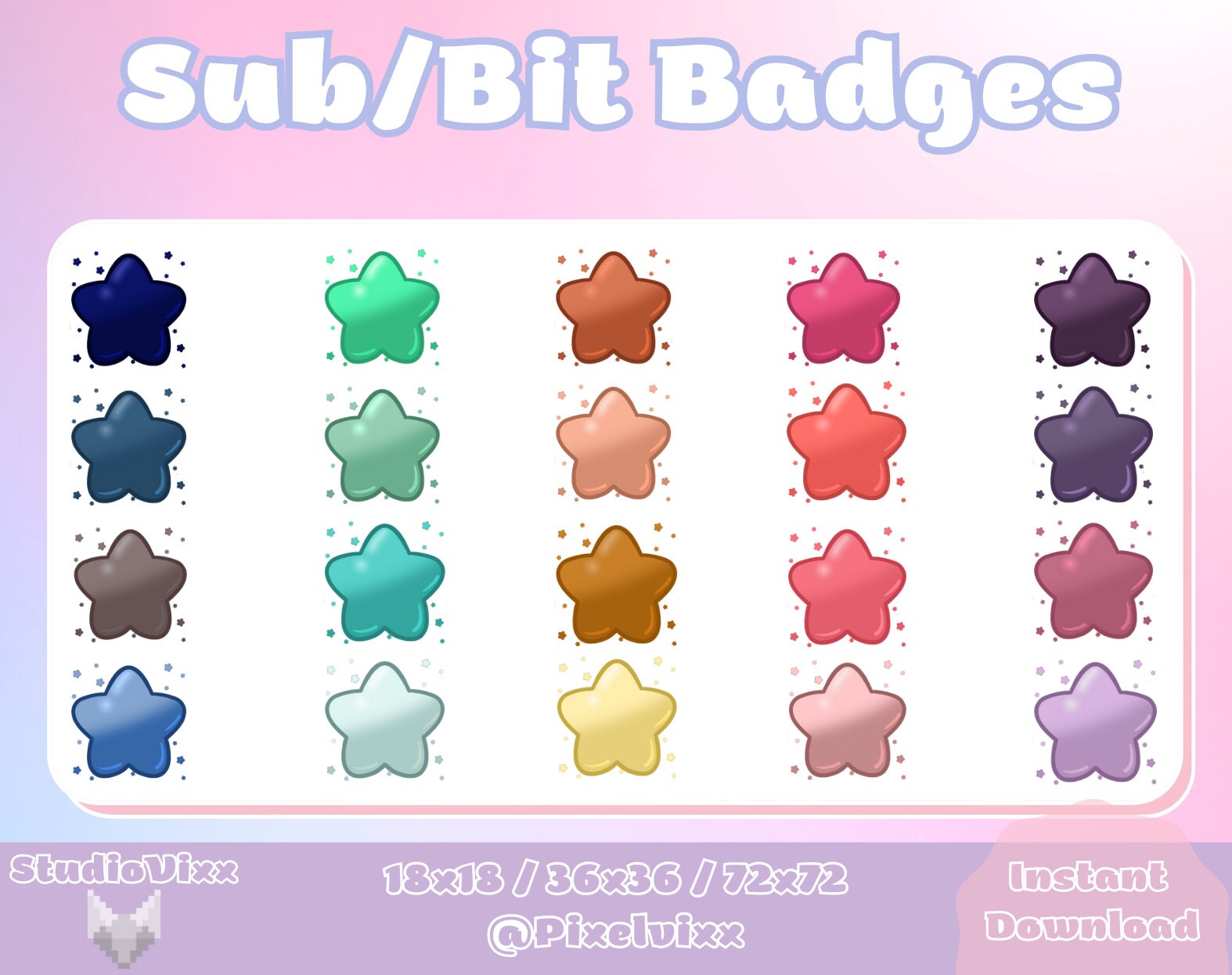 20x Twitch Sub/bit Badges / Emote Cute Stars - Etsy