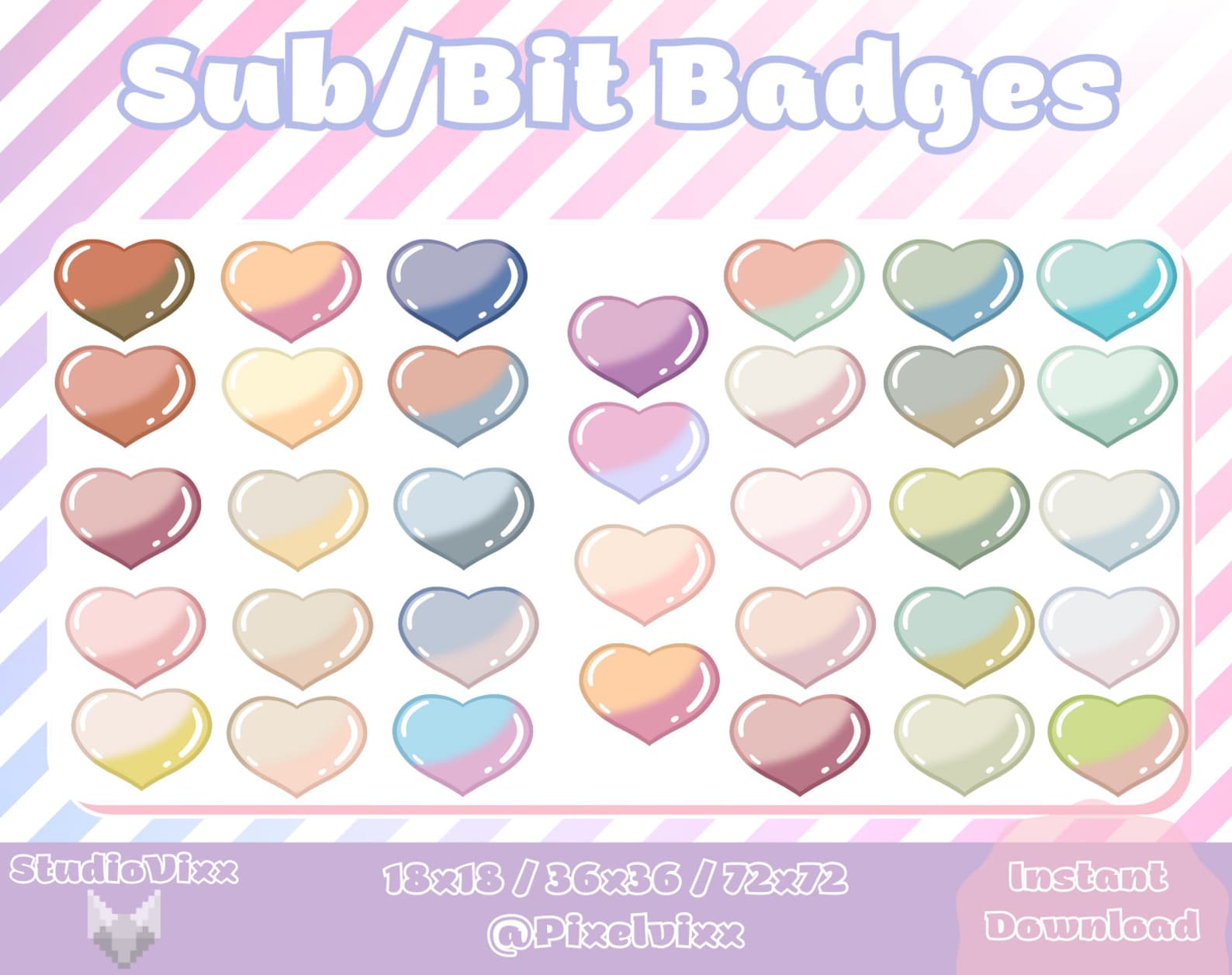 Twitch Sub Badges / Bit Badges / Pastel Hearts X 32 - Etsy
