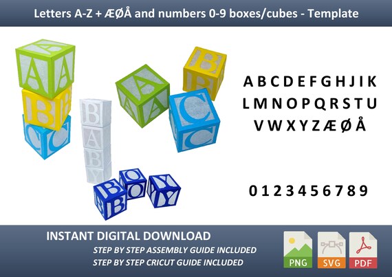 Letters and Numbers Boxes/cubes A-ZÆØÅ and 0-9 SVG PNG - Etsy
