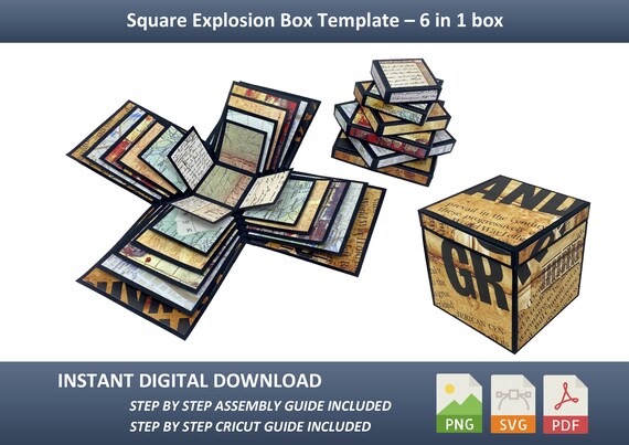 Explosion Box Square SVG PDF and PNG Display Box Template - Etsy Canada