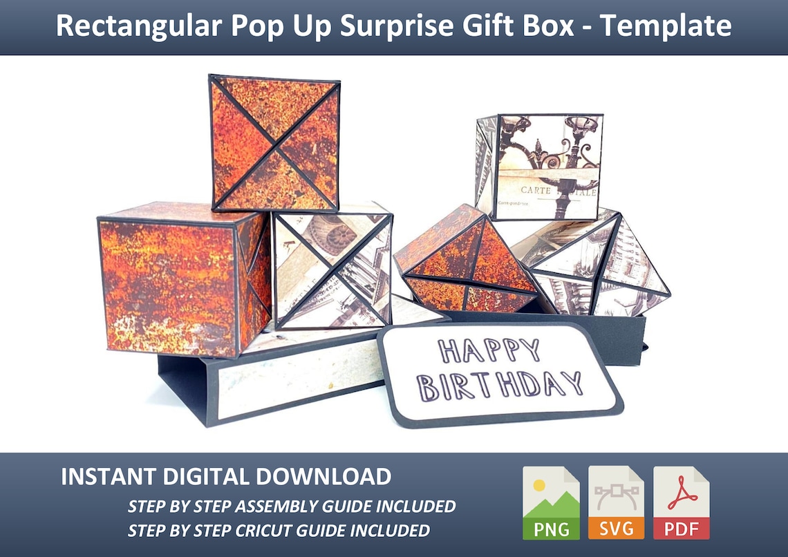 Rectangular Pop up Surprise Gift Box Template SVG PDF and - Etsy