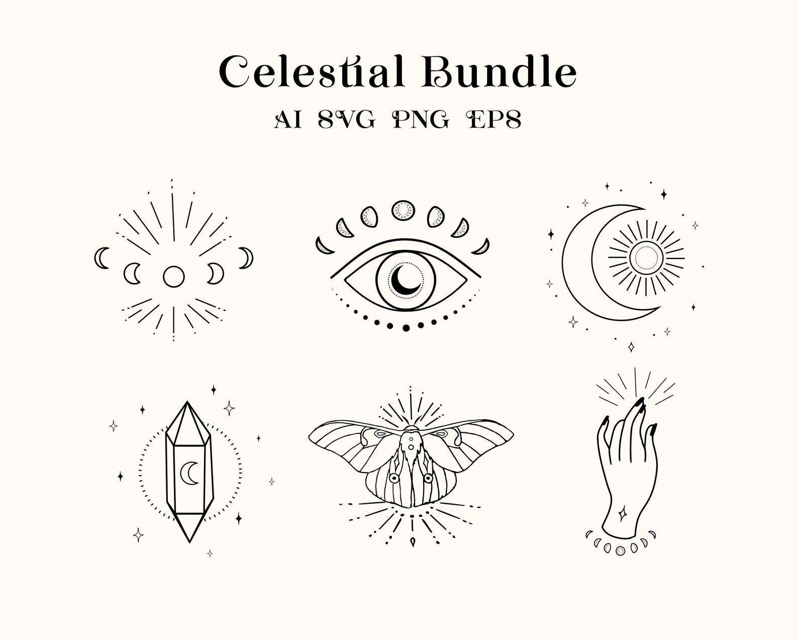 Celestial Bundle Designs Clipart, SVG Celestial Eye, Vector Eye Stars ...
