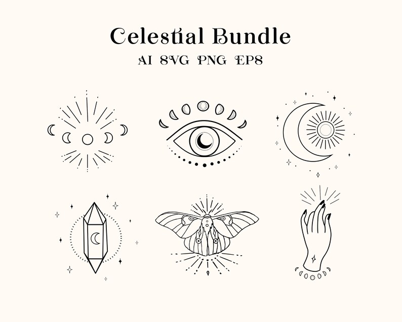 Celestial Bundle Designs Clipart, SVG Celestial Eye, Vector Eye Stars ...