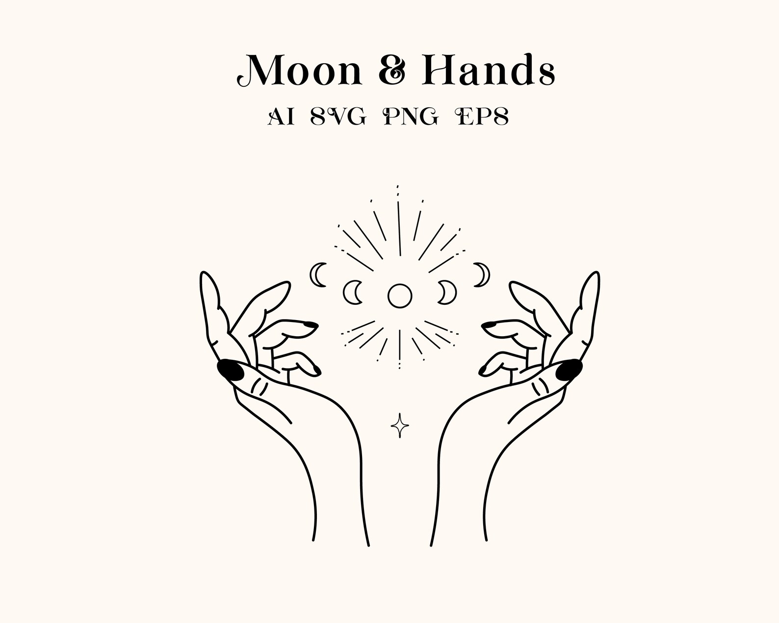 Moon N Hands Design Clipart SVG Celestial Moon Vector Moon - Etsy