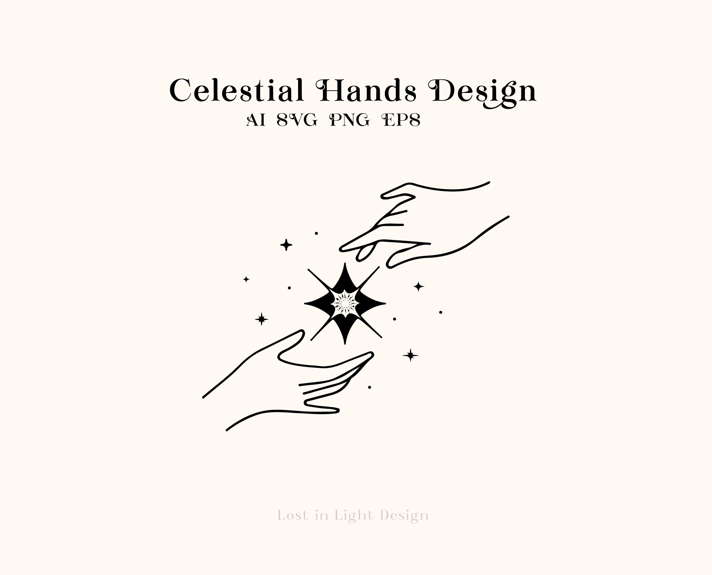 Celestial Hands Design Clipart, SVG Celestial Hands, Vector Magic Hand ...