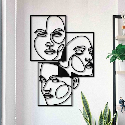 Abstract One Line Drawing Face Metal Wall Art Modern Line - Etsy