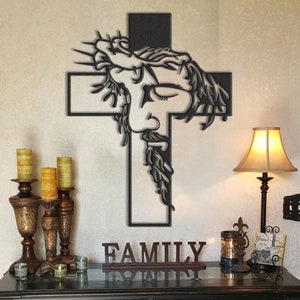 Christian Cross Metal Wall Sign, Catholic Metal Wall Art, Jesus ...
