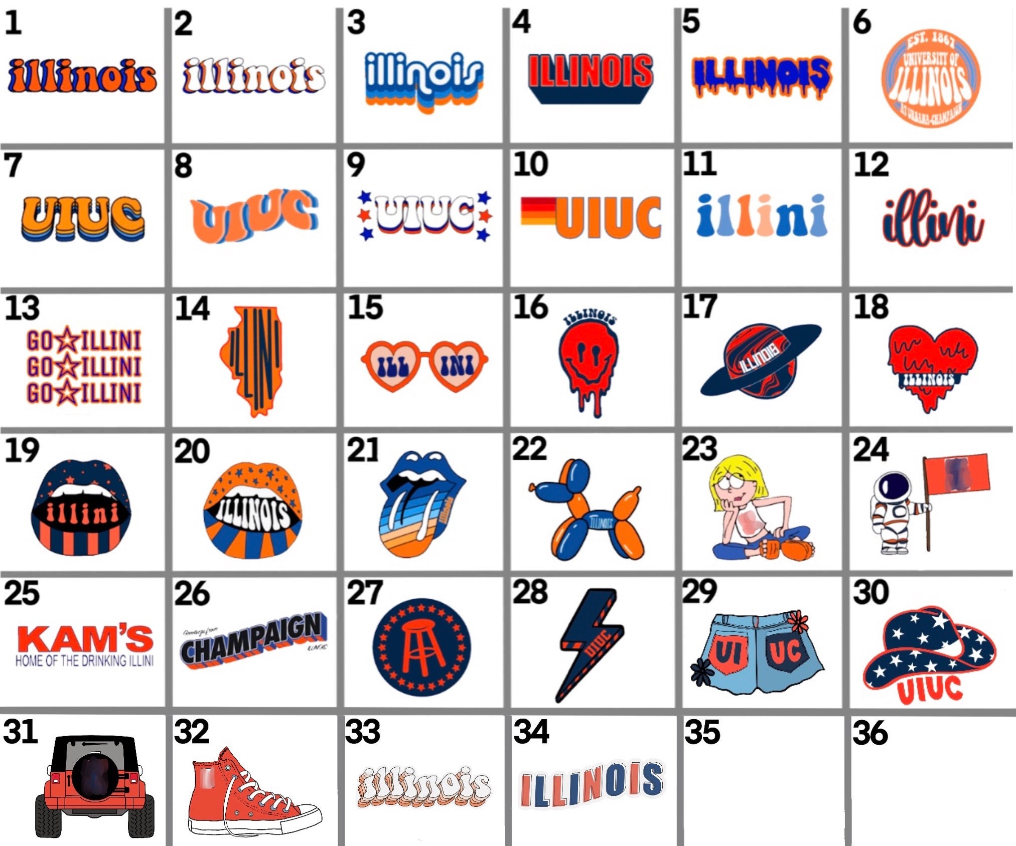 UIUC Illini Sticker Pack | Etsy