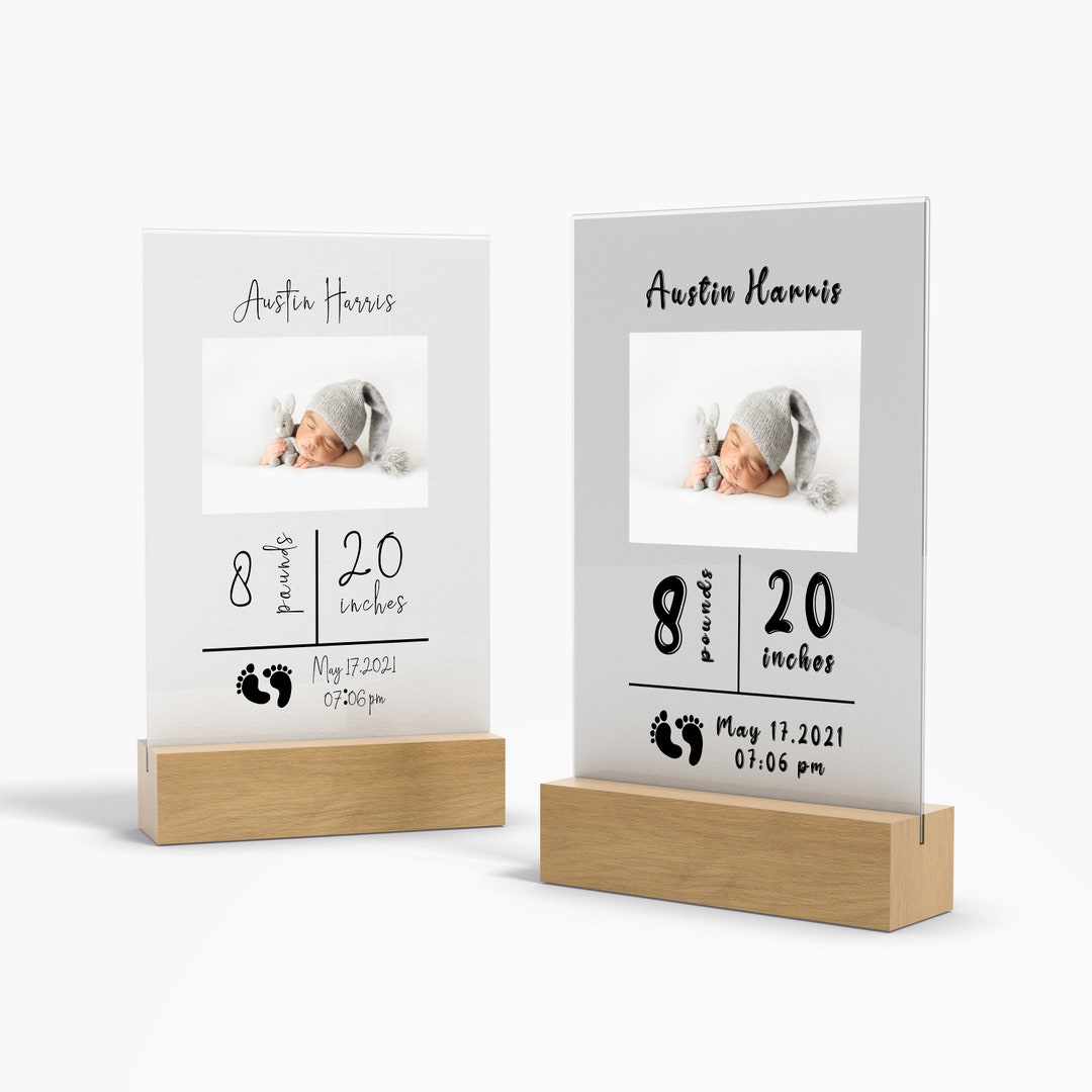 Personalized Baby Announcement Board Acrylic, Birth Stats Sign, Baby ...