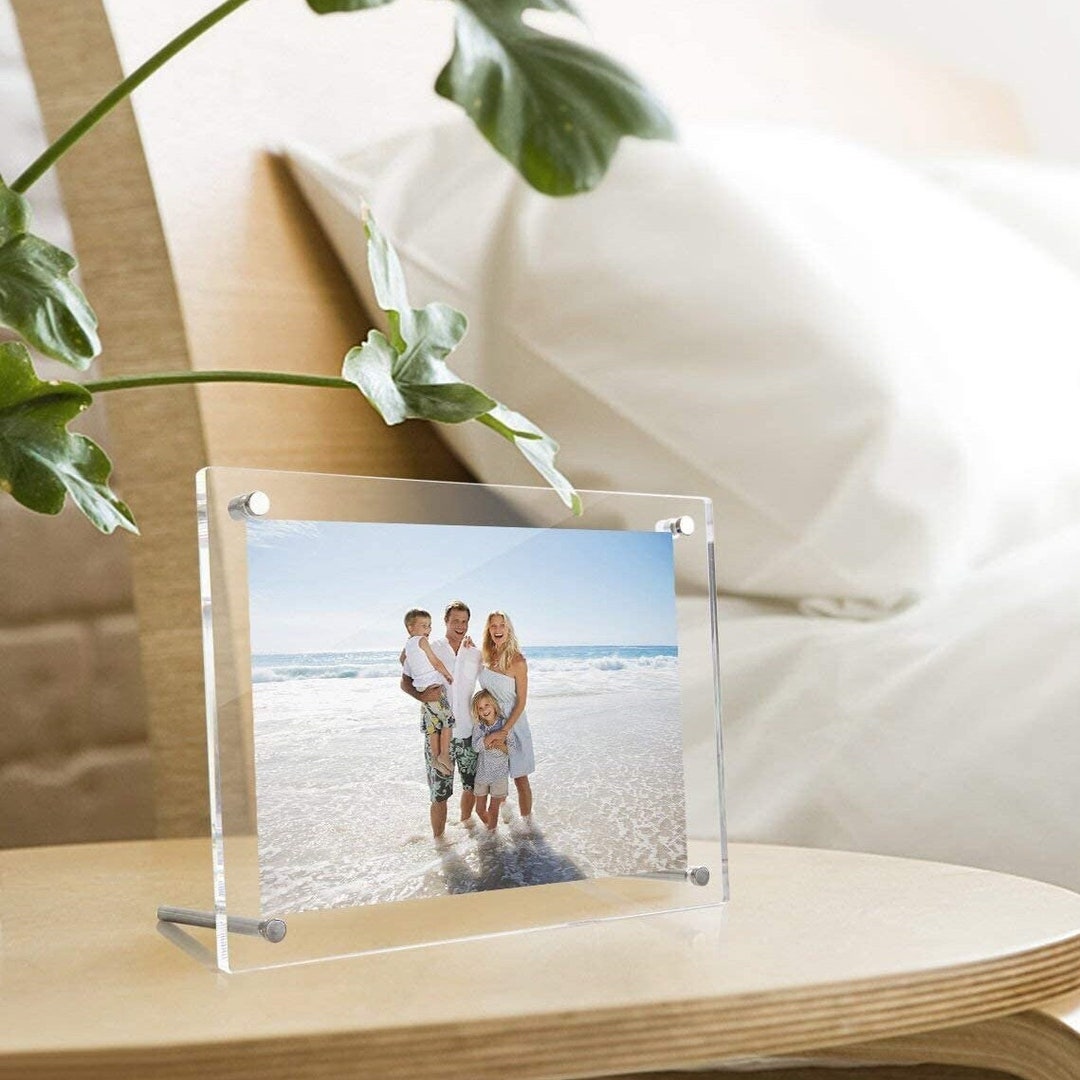Acrylic Floating Frame for Desk - Frameless Double Glass Picture Frame ...