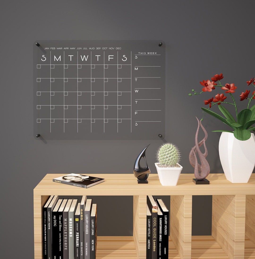 Acrylic Calendar WHITE Text, Personalized Dry Erase Wall Calendar 2023 ...