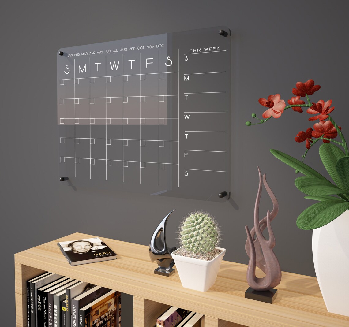 Acrylic Calendar WHITE Text Personalized Dry Erase Calendar | Etsy