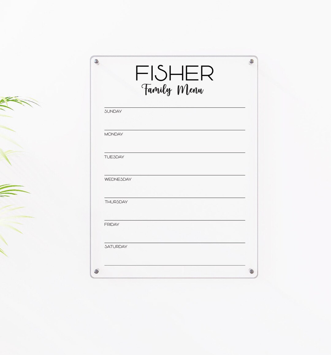 Dry Erase Acrylic Meal Planner Wall, Custom Family Meal Planner Board ...